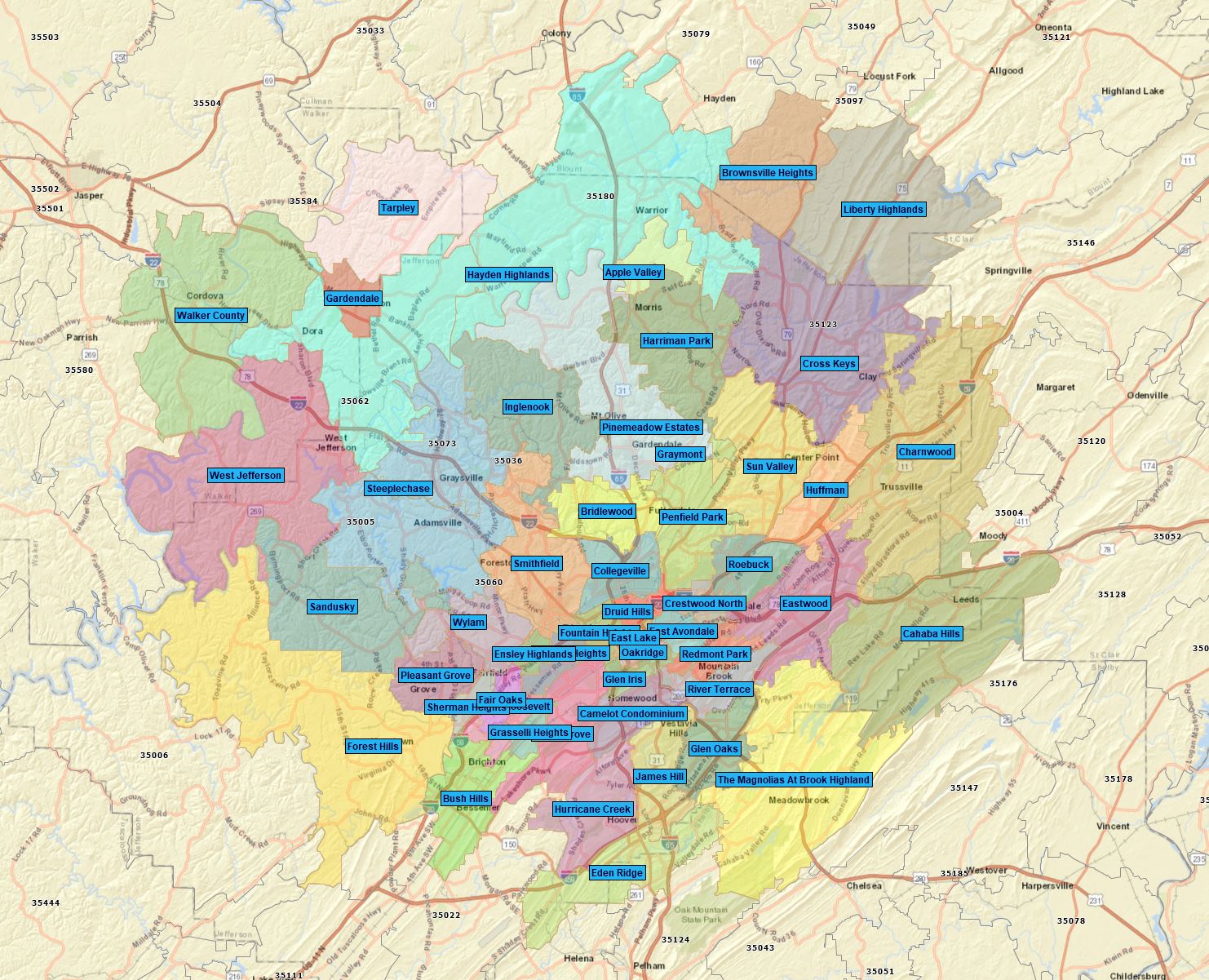 RealZips GeoData - Birmingham Alabama Neighborhoods - by Zip – RealDatasets